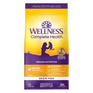 wellness natural pet food complete health grain-free indoor deboned chicken recipe dry cat food, 5.5 pound bag