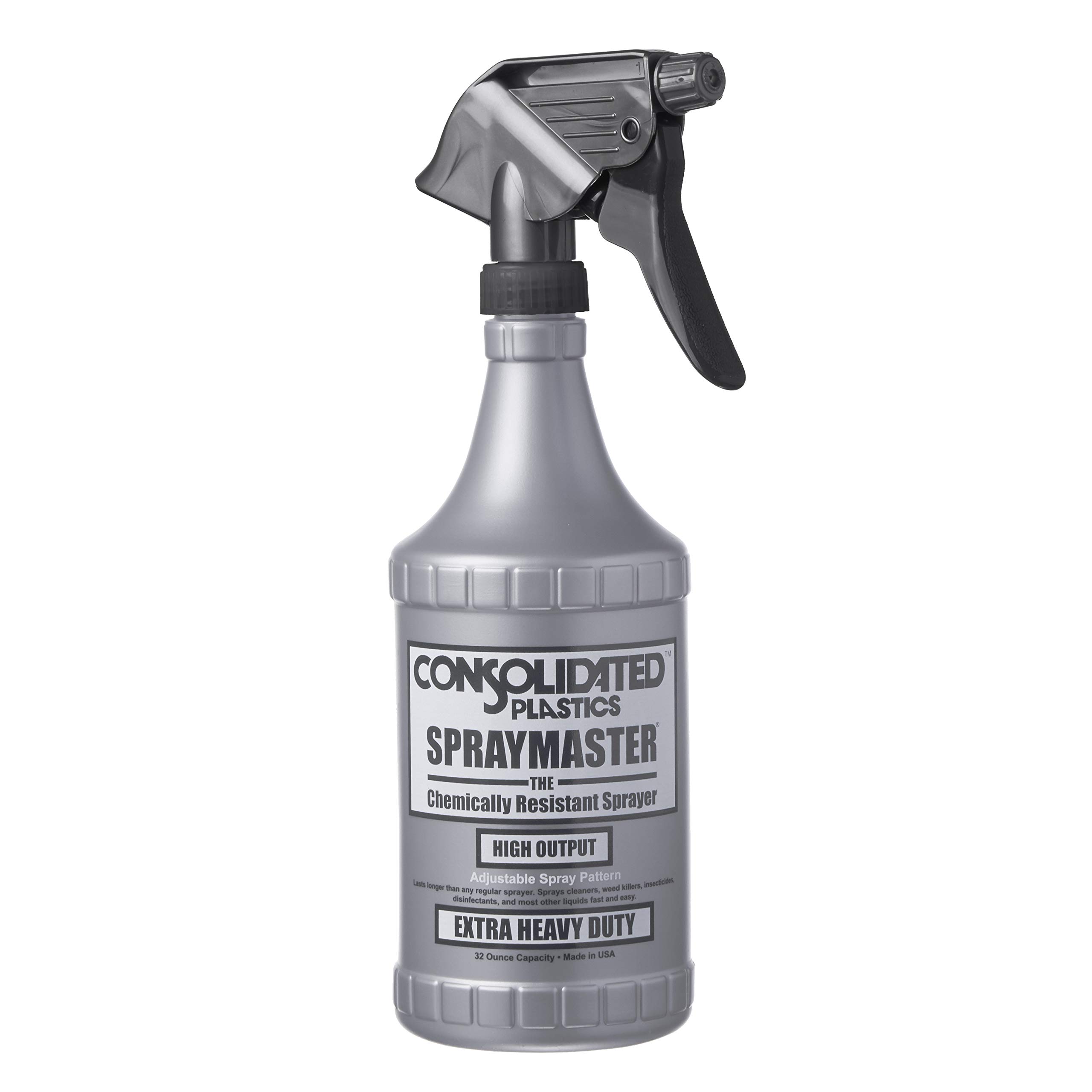 Consolidated Spraymaster Spray Bottle with Acetone Resistant Leakproof Sprayer, HDPE, Gray, 32oz., 6 Pack