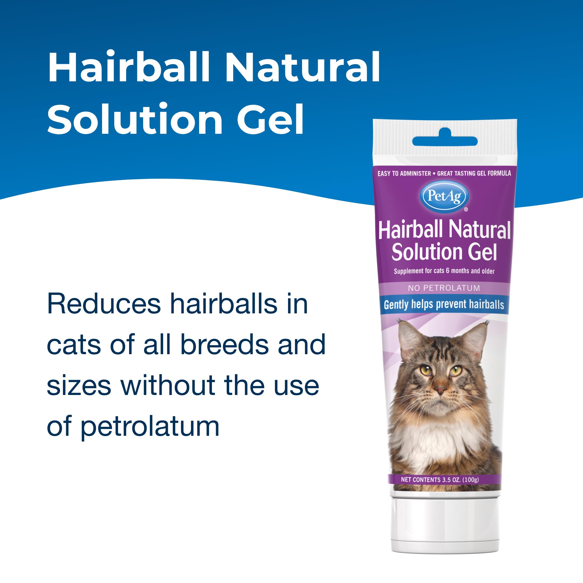 Pet-Ag Hairball Natural Solution Gel Supplement for Cats - 3.5 oz - Helps Prevent and Reduce Hairballs in Cats 6 Months and Older - Petrolatum Free