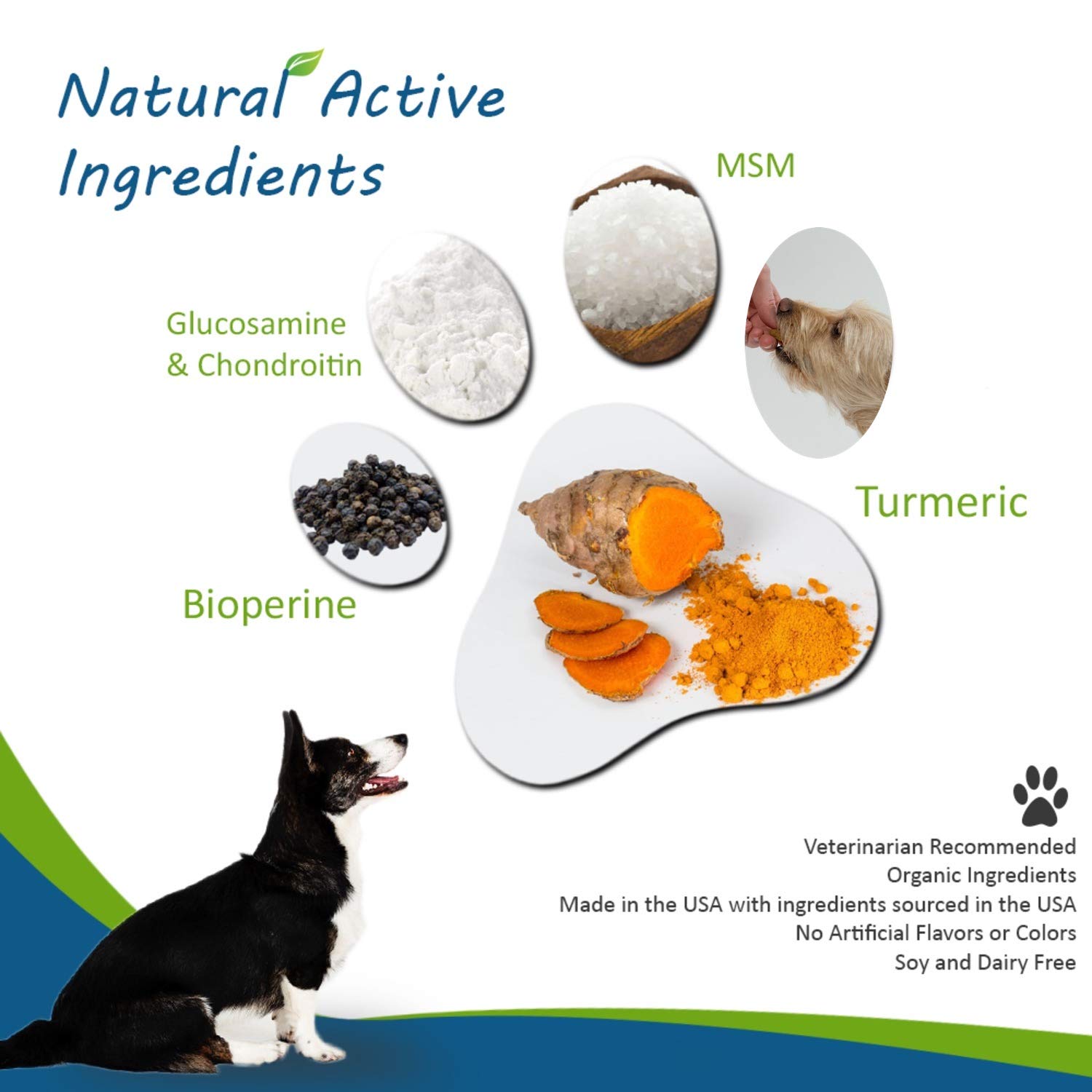 Natural Dog Hip & Joint Supplement for Dogs Arthritis Pain Relief. Turmeric Curcumin with Black Pepper for Anti Inflammatory. Tumeric MSM Glucosamine Chondroitin for Dogs Healthy Joints - 90 Chews