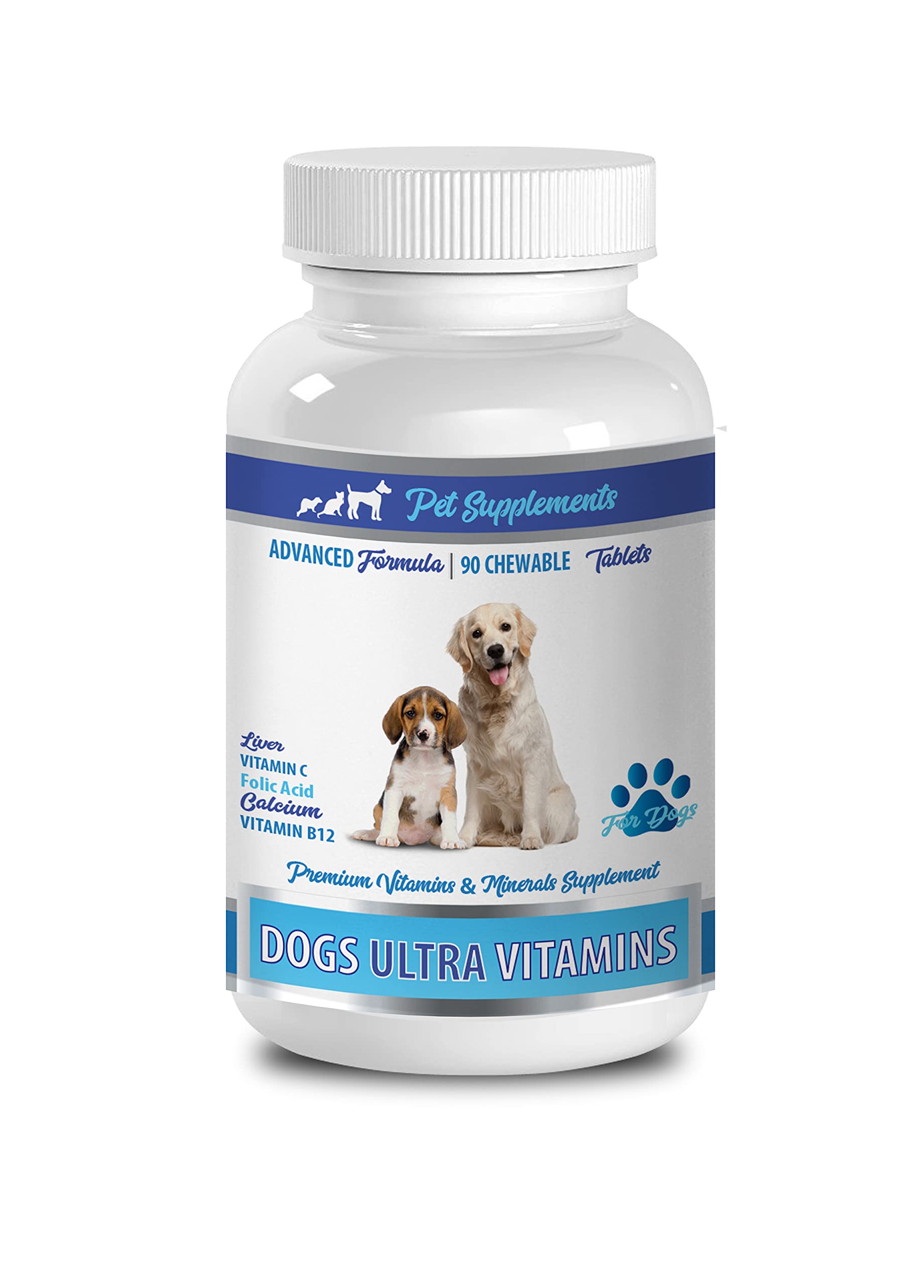 PET SUPPLEMENTS Dog Vitamins for Skin and Coat - Dogs Ultra Vitamins - CHEWABLE - Advanced Formula - Premium Minerals - Dog Vitamin e - 1 Bottle (90 Chews)