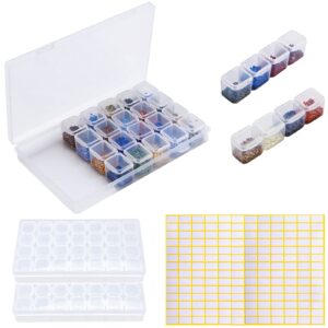 coopache 2 pack 28 slots diamond embroidery boxs, 5d diamond painting storage case for diy with 196 pieces craft label marker sticker