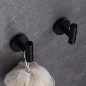 Hoooh Matte Black Towel Hook, SUS 304 Stainless Steel Coat/Robe Clothes Hook for Bath Kitchen Garage Wall Mounted (2 Pack), B100-BK-P2