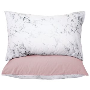 Softta Duvet Cover 100% Cotton 3Pc Bedding Set with 2 Pillowcase,Marble, Queen, Pink B