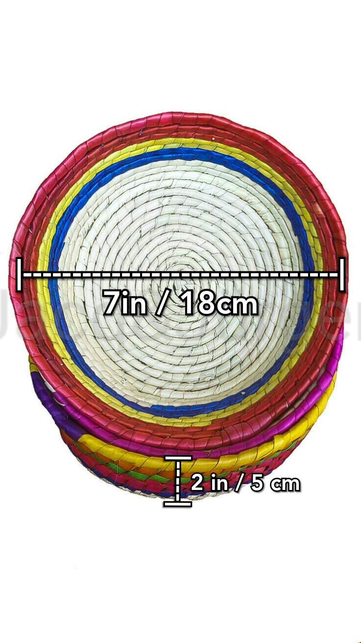 Handwoven Palm Baskets by Jacq & Jürgen - 3 Pack Multicolor - Medium Size Bundle - Traditional Mexican Tortillero