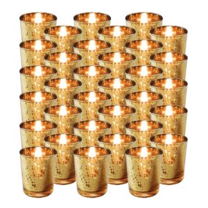 royal imports gold mercury glass votive candle holder, table centerpiece tealight decoration for elegant dinner, party, wedding, holiday, set of 36 (unfilled)