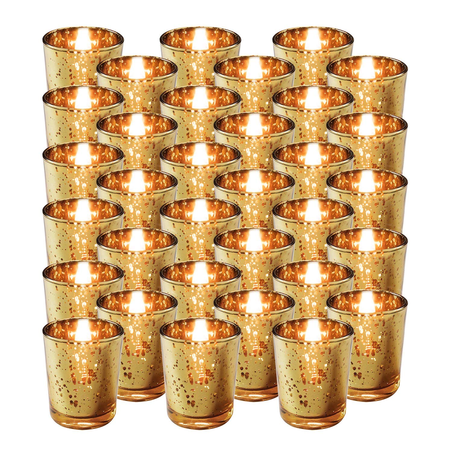 Royal Imports Gold Mercury Glass Votive Candle Holder, Table Centerpiece Tealight Decoration for Elegant Dinner, Party, Wedding, Holiday, Set of 36 (Unfilled)