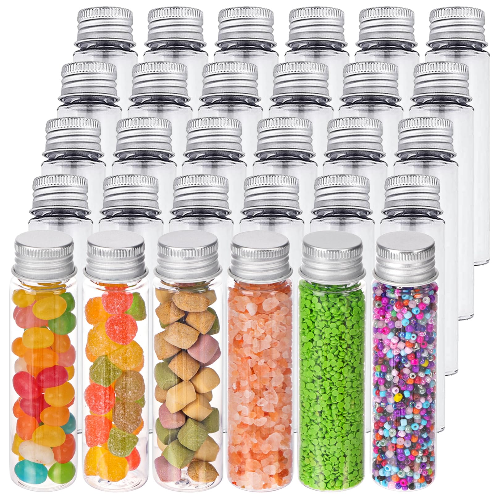 DEPEPE 30pcs 50ml Clear Flat Plastic Test Tubes with Screw Caps, 28×108mm Tubes for Candy and Beads Storage, Scientific Experiments