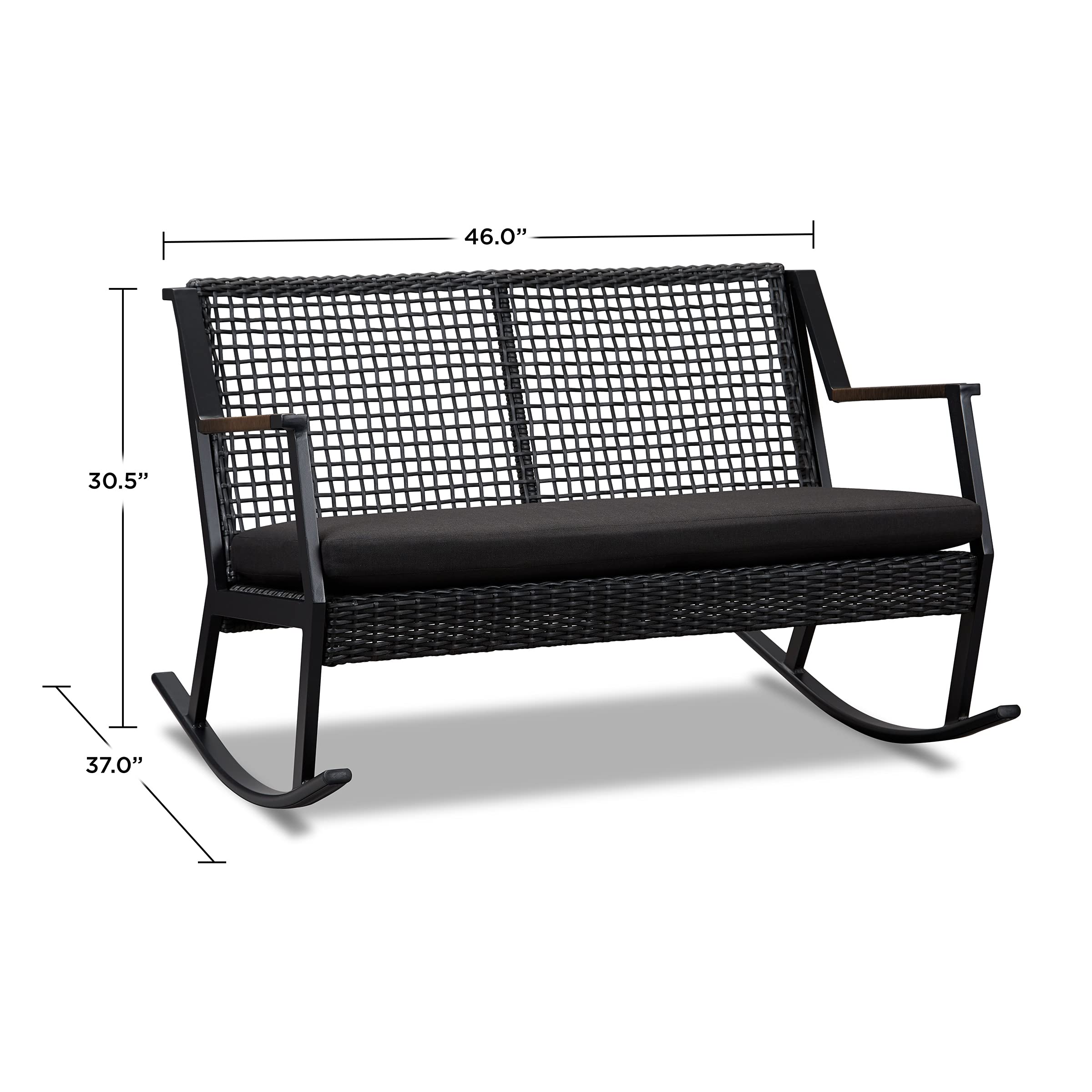 Real Flame Calvin Outdoor Two Seat Rocker, Loveseat, Powdered Aluminum Frame with Resin Wicker Weave