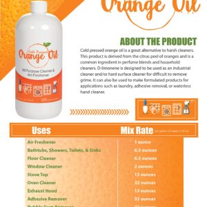 Bluewater Chemgroup Premium Cold Pressed Orange Oil Concentrate- 32 oz (D-Limonene), Concentrated All-Natural Cold Pressed Orange Oil - Professional Grade All-Purpose Citrus Cleaner and Degreaser