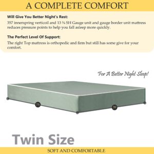 Mattress Solution Firm Double Sided Tight top Waterproof Vinyl Innerspring Fully Assembled Mattress, Good for The Back, Twin, Green