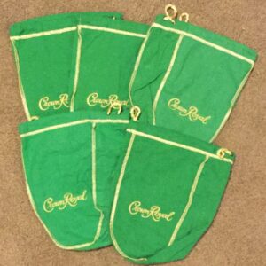 Pack of 5 Green Crown Royal Bags w/Gold Drawstrings from 1 Liter Bottles (9 inch x 5.5 inch) for Gift Bags, Carrying Card Games or Dice Bulk Fabric for quilting sewing or crafts (5)