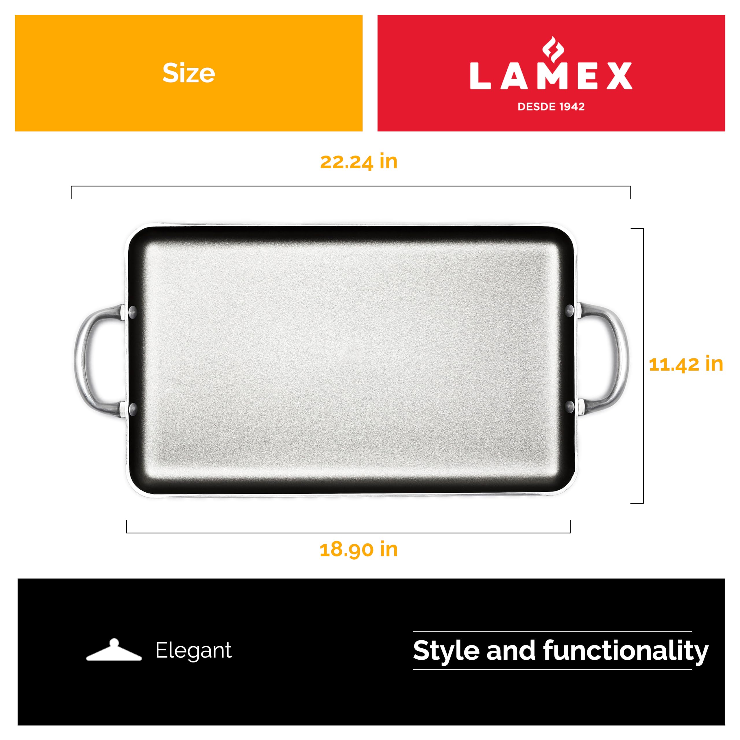 LAMEX | Griddle Pan for Stove Top | Kitchen Appliances - Indoor Grill | Vacation Essentials - Bbq Grill - Outdoor Grill | 4mm