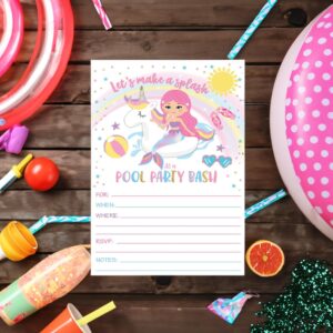 Your Main Event Prints Mermaid Unicorn Pool Party Birthday Invitations - Summer Pool Party Bash - Splash Pad, Water Park Invites - 20 Fill-In Unicorn Mermaid Invitations and White Envelopes