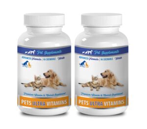 cat vitamins skin and coat - pet ultra vitamins - premium minerals - for cats and dogs - cat vitamin a - 2 bottle (180 chewable)