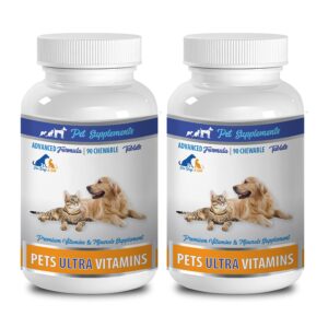 cat Vitamins Skin and Coat - PET Ultra Vitamins - Premium Minerals - for Cats and Dogs - cat Vitamin a - 2 Bottle (180 Chewable)