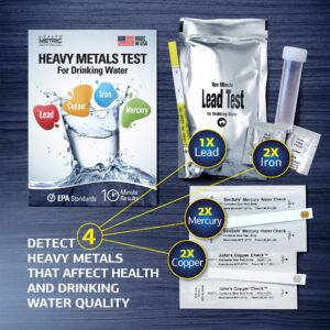 Lead Iron Copper and Mercury - Home Water Test Kit for Well Tap and Drinking Water | Fast & Accurate Quality Testing to EPA Standards | Easy to Use and Sensitive Tester Strips Made in USA