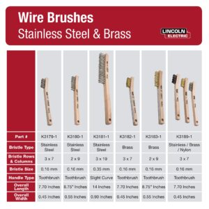 Lincoln Electric Stainless Steel Wire Brush - 2 x 9 Bristle Rows - 8.75" Length - Curved Handle - K3180-1