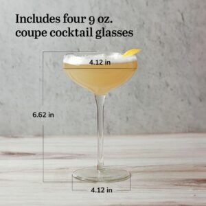 Libbey Signature Kentfield Coupe Cocktail Glasses Set of 4, Coupe Bowl Stemmed Cocktail Glasses, Dishwasher Safe Champagne Coupe Glasses Gift Set