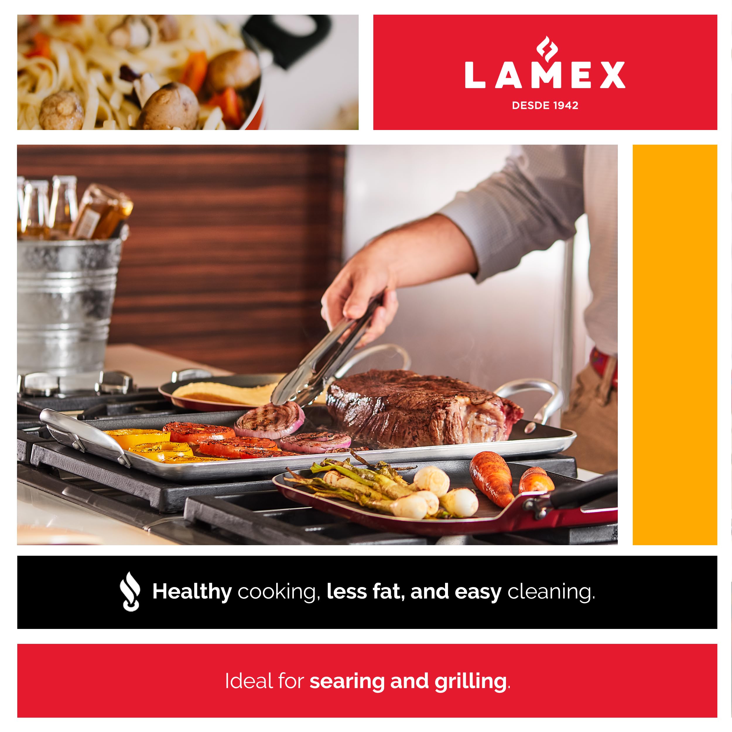 LAMEX | Griddle Pan for Stove Top | Kitchen Appliances - Indoor Grill | Vacation Essentials - Bbq Grill - Outdoor Grill | 4mm