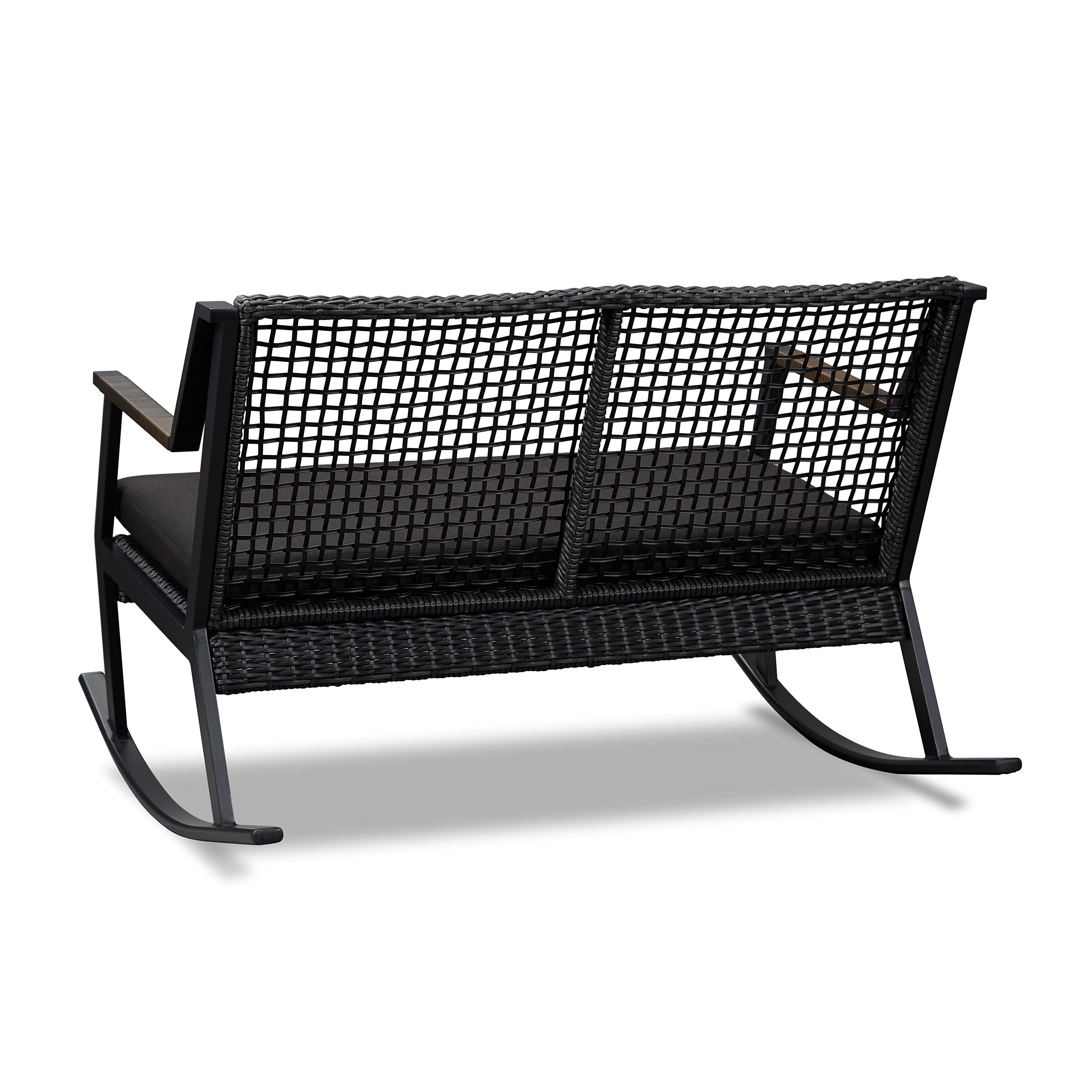 Real Flame Calvin Outdoor Two Seat Rocker, Loveseat, Powdered Aluminum Frame with Resin Wicker Weave