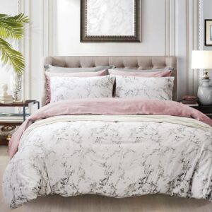 Softta Duvet Cover 100% Cotton 3Pc Bedding Set with 2 Pillowcase,Marble, Queen, Pink B