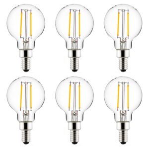 sunlite 40959 led g16.5 filament style globe light bulb, 2.5 watts (25w equivalent), 250 lumens, dimmable, candelabra base (e12), ul listed, 3000k warm white, 6 count