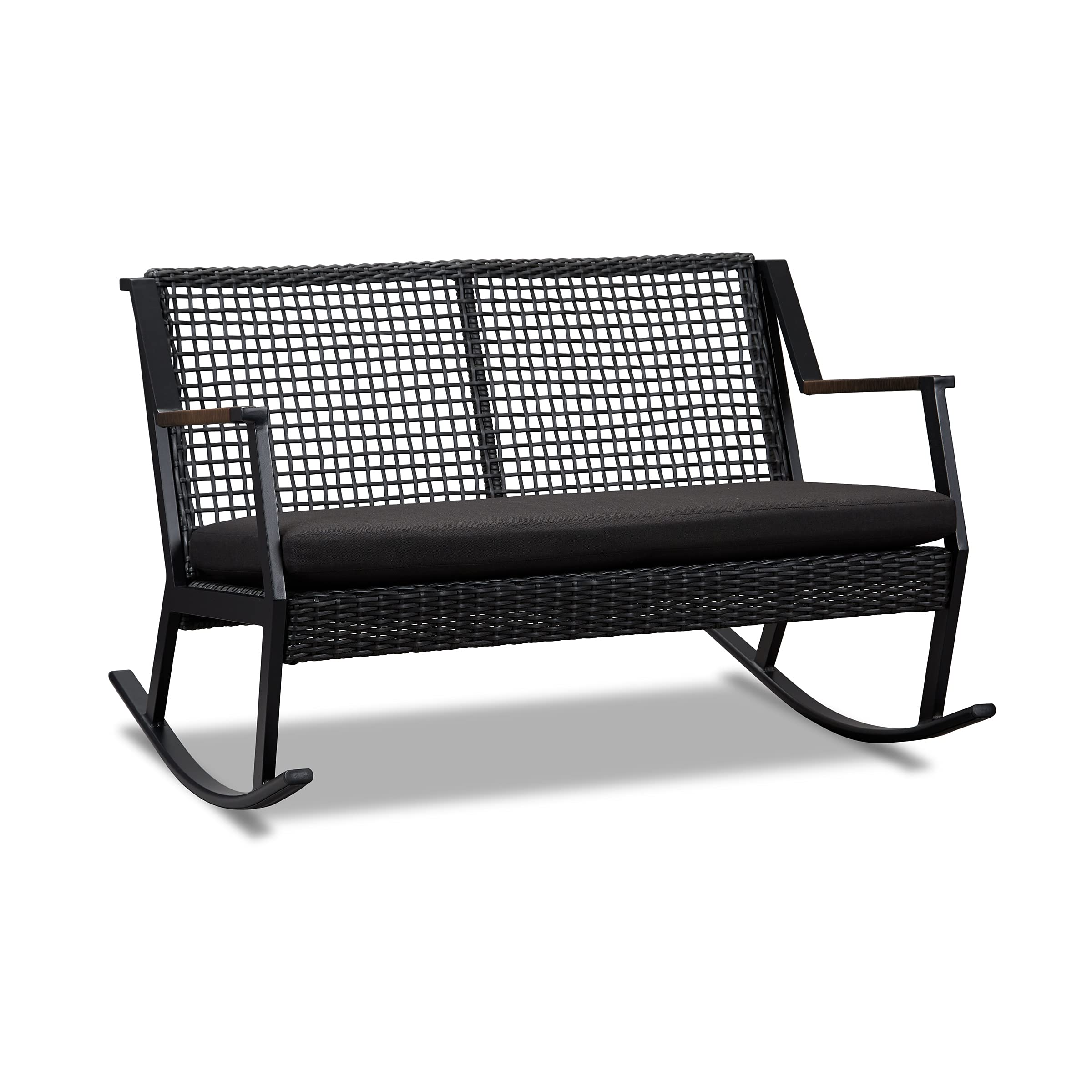 Real Flame Calvin Outdoor Two Seat Rocker, Loveseat, Powdered Aluminum Frame with Resin Wicker Weave