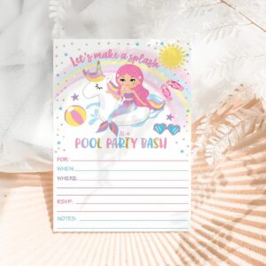 Your Main Event Prints Mermaid Unicorn Pool Party Birthday Invitations - Summer Pool Party Bash - Splash Pad, Water Park Invites - 20 Fill-In Unicorn Mermaid Invitations and White Envelopes