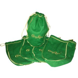 Pack of 5 Green Crown Royal Bags w/Gold Drawstrings from 1 Liter Bottles (9 inch x 5.5 inch) for Gift Bags, Carrying Card Games or Dice Bulk Fabric for quilting sewing or crafts (5)