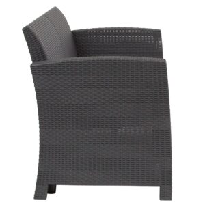 Flash Furniture Seneca Dark Gray Faux Rattan Loveseat with All-Weather Seneca Light Gray Cushions