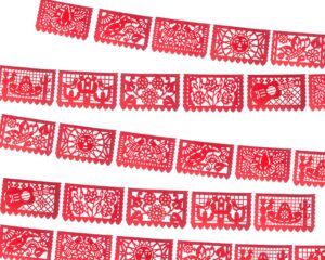 red papel picado flags, fiesta party decoration, mexican paper banner, garland, bunting, streamers for birthday parties, baby showers, quinceaneras, bridal shower, engagement weddings 5 pk | 60ft