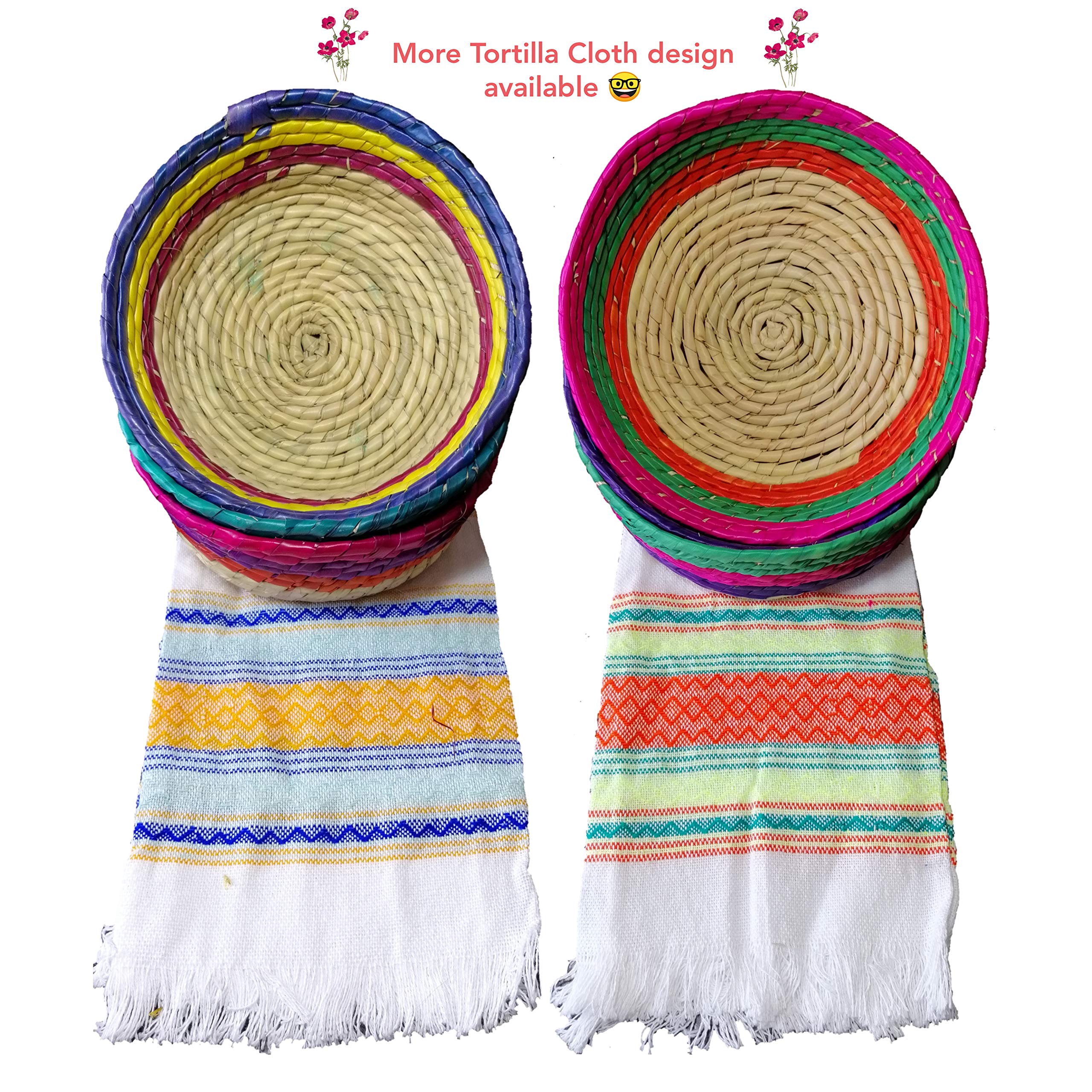 Handwoven Palm Baskets by Jacq & Jürgen - 3 Pack Multicolor - Medium Size Bundle - Traditional Mexican Tortillero