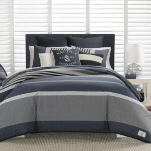 nautica duvet cover set cotton reversible bedding with matching shams, styligh home decor, queen, rendon charcoal/navy