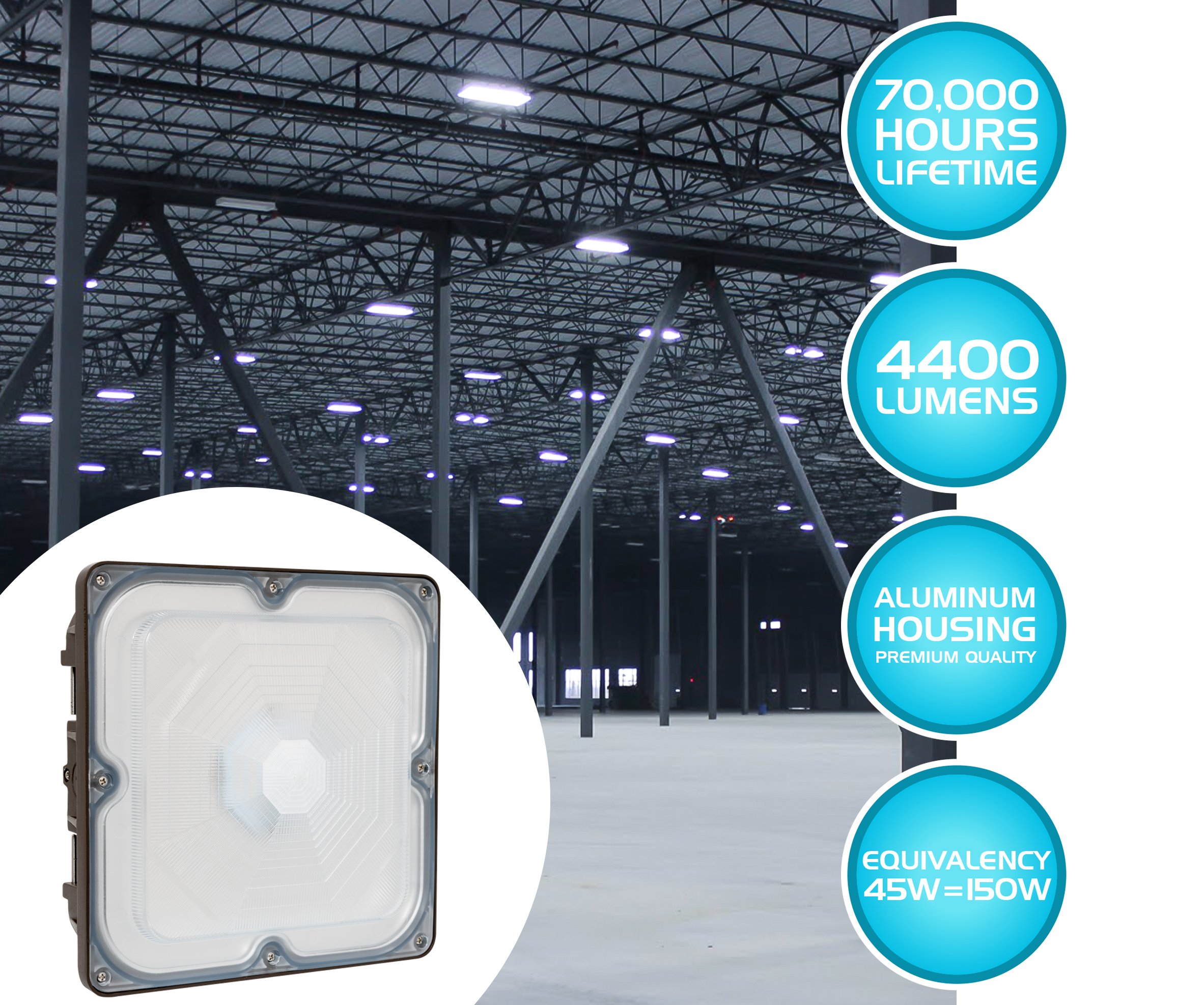 Westgate LED Canopy Garage Light with Motion Sensor - Aluminum Housing - Highbay Lighting