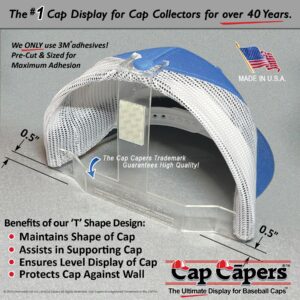 Cap Capers® Baseball Cap Display; Wall Mounted Hat Rack; Baseball Cap Storage & Organization; (12 pk) Great for Cap Collectors. The Ultimate Display for Baseball Caps