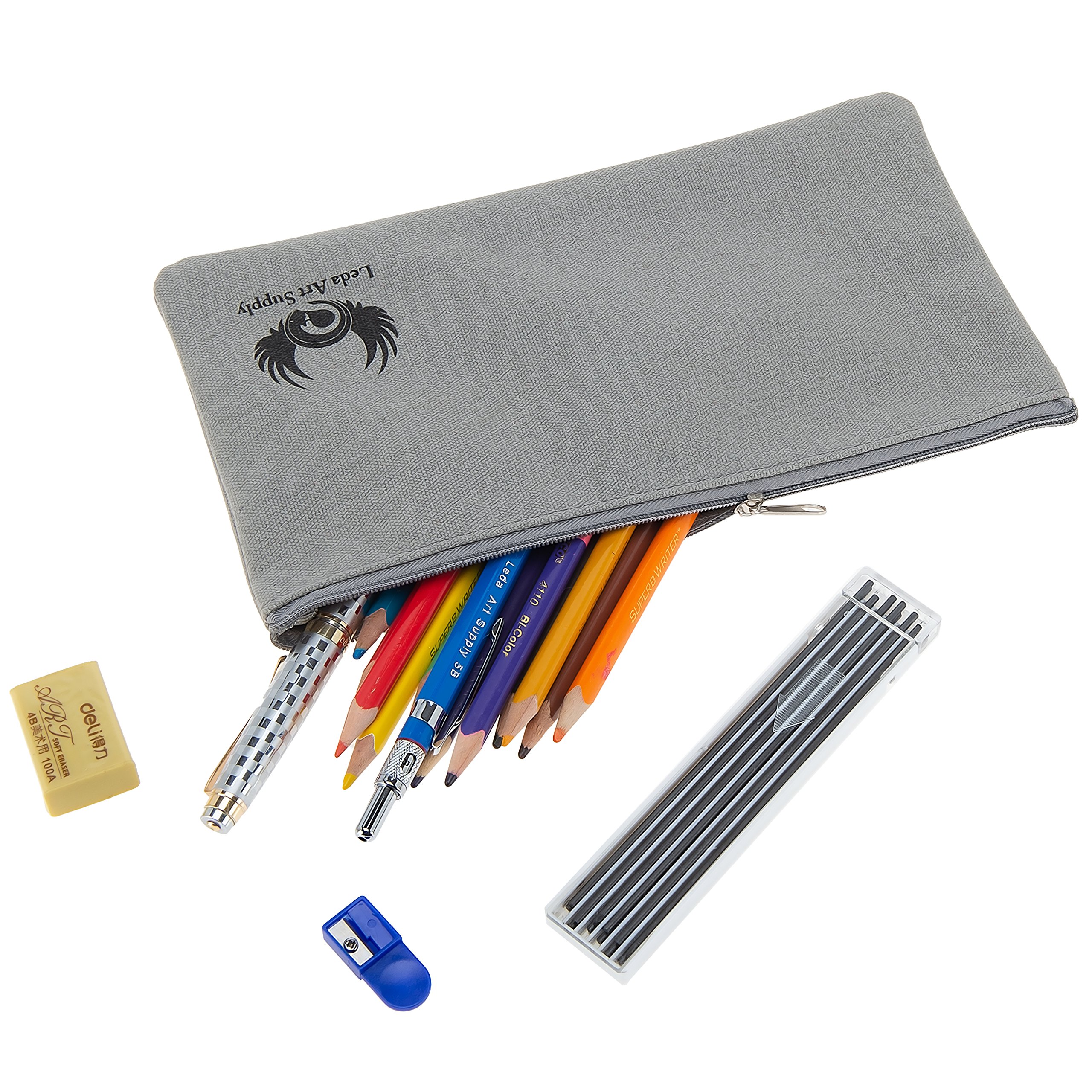 Leda Art Supply Leda Canvas Pencil Bag (9 x 5 inches) for Colored Pencils, Graphite and Charcoal Pencils, pens, Crayons and Other Drawing Materials