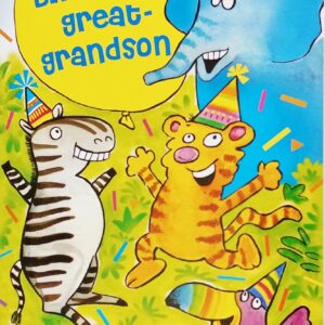 Happy Birthday Great-Grandson Greeting Card w/Jungle Zoo Animals -"Time to Party and Have Fun!"