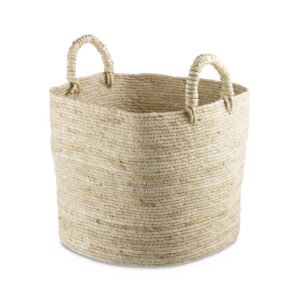 design ideas maiz large basket 13.4" x 13.4" x 13.4" corn leaf woven basket with handles, home decor storage basket