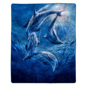 bedford home heavy fleece ocean dolphins pattern-plush thick 8 pound faux mink soft blanket for couch sofa bed (74” x 91”), multicolor (66a-46894)