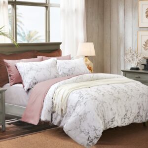 softta duvet cover 100% cotton 3pc bedding set with 2 pillowcase,marble, queen, pink b