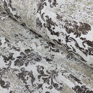 Antique Vintage Damask Print Fabric Baroque Material for Curtains Upholstery Dressmaking - 55'' Wide - Brown & Cream Canvas (Sold by The Yard)