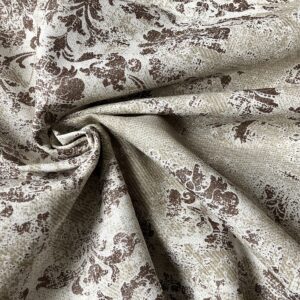 Antique Vintage Damask Print Fabric Baroque Material for Curtains Upholstery Dressmaking - 55'' Wide - Brown & Cream Canvas (Sold by The Yard)