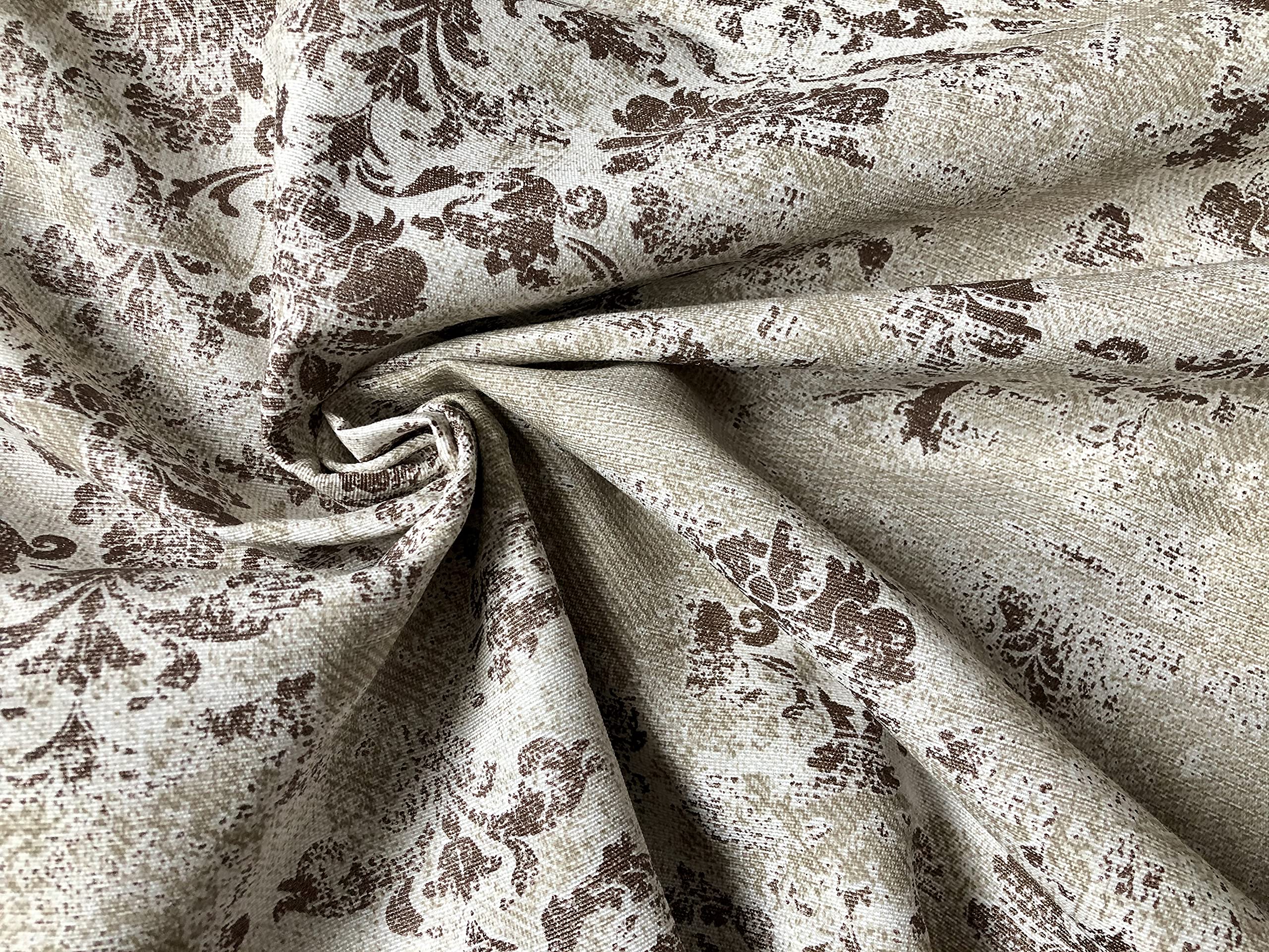 Antique Vintage Damask Print Fabric Baroque Material for Curtains Upholstery Dressmaking - 55'' Wide - Brown & Cream Canvas (Sold by The Yard)