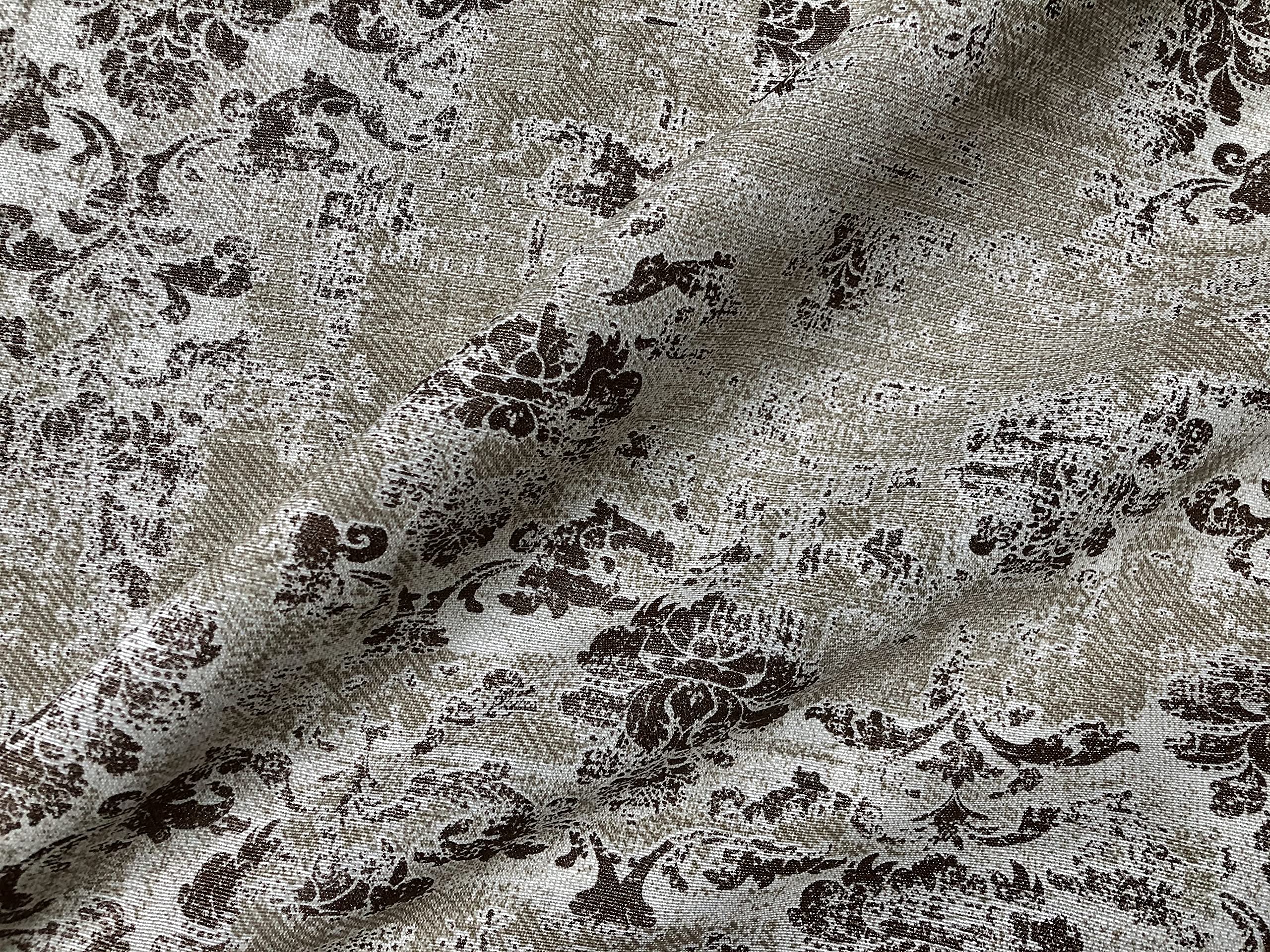 Antique Vintage Damask Print Fabric Baroque Material for Curtains Upholstery Dressmaking - 55'' Wide - Brown & Cream Canvas (Sold by The Yard)