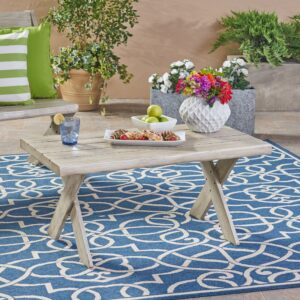 Great Deal Furniture Christopher Knight Home Irene Outdoor Acacia Wood Coffee Table, Sandblast Light Grey