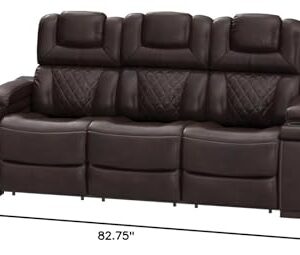 Signature Design by Ashley Warnerton Faux Leather Power Reclining Sofa with Adjustable Headrest, Brown