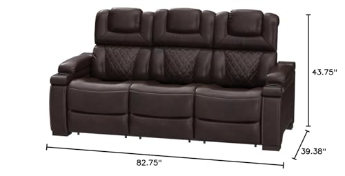 Signature Design by Ashley Warnerton Faux Leather Power Reclining Sofa with Adjustable Headrest, Brown