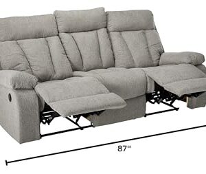 Signature Design by Ashley Mitchiner Contemporary Manual Reclining Sofa with Center Drop Down & Cup Holders, Gray