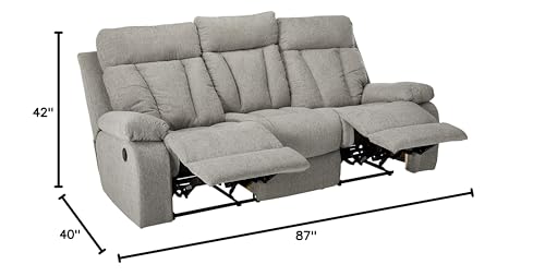 Signature Design by Ashley Mitchiner Contemporary Manual Reclining Sofa with Center Drop Down & Cup Holders, Gray